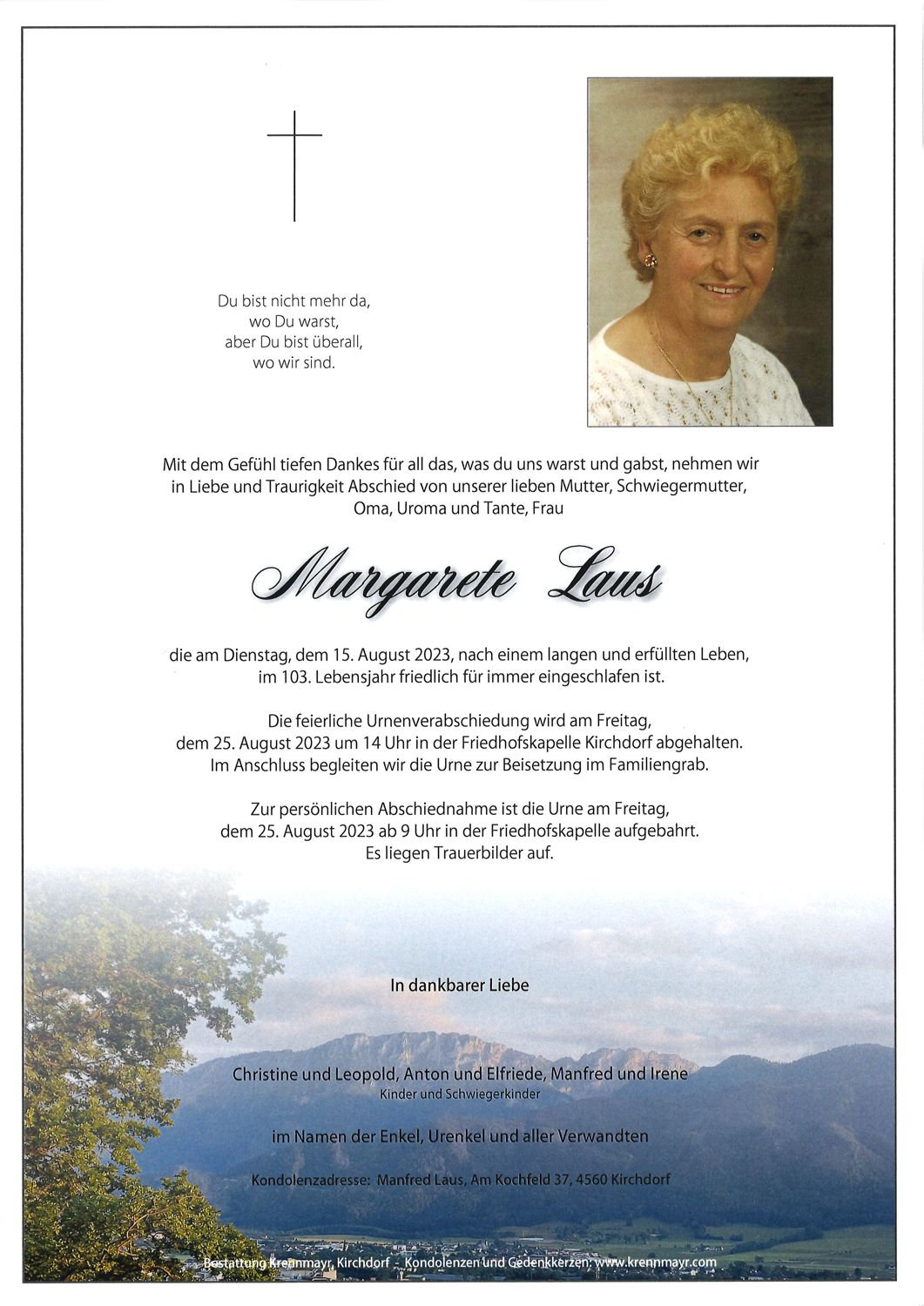 Todesfall Margarete Laus